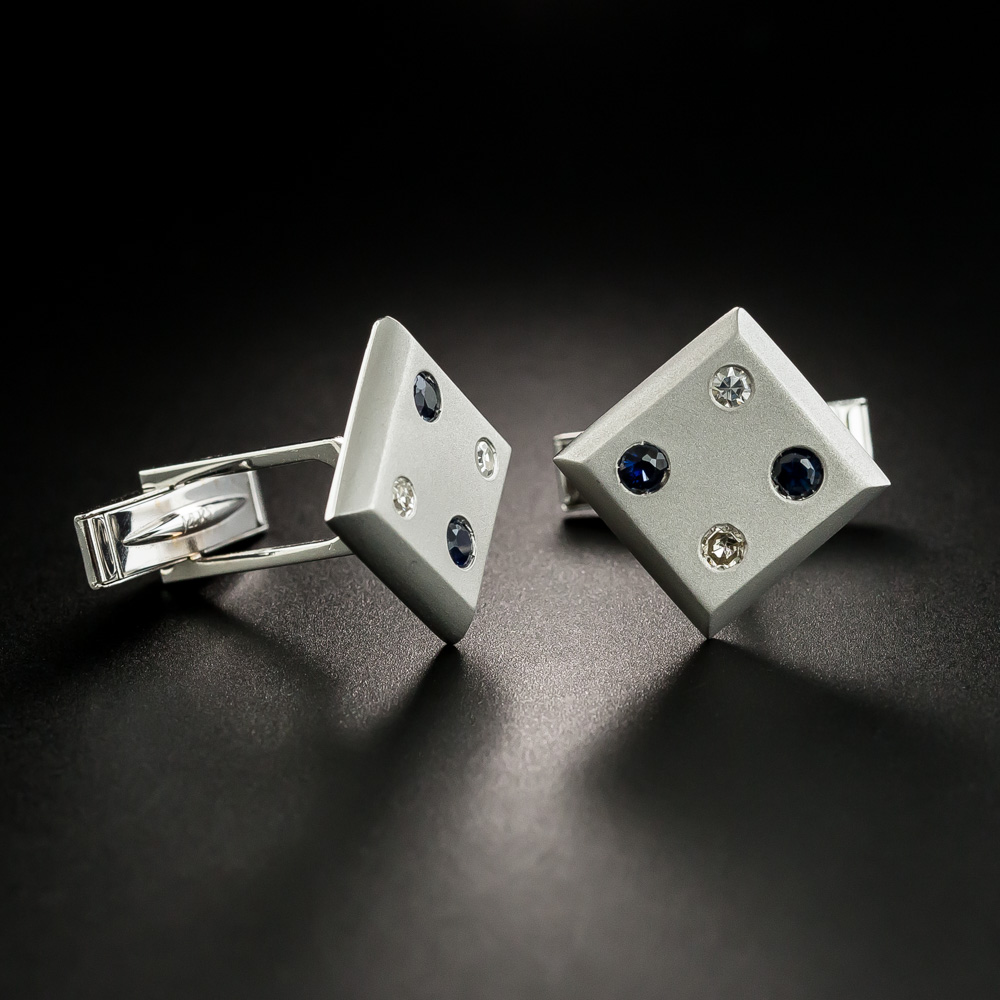 Mid-Century Sapphire and Diamond Domino / Dice Cuff Links