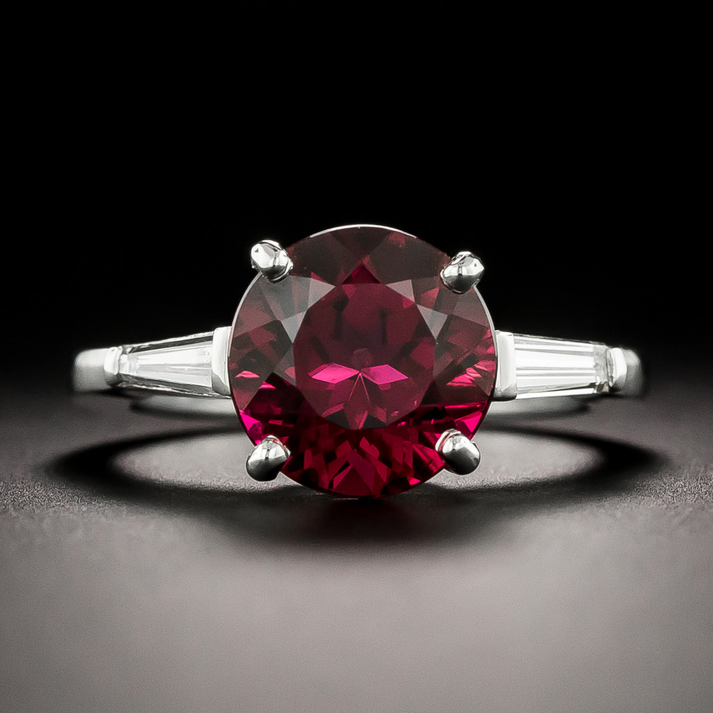 Mid-Century-Style Red Tourmaline and Diamond Ring