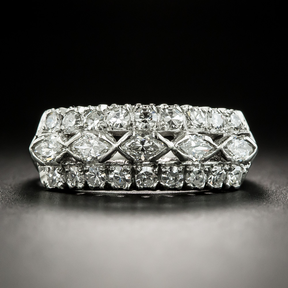 Mid-Century Three- Row Diamond Platinum Band Ring