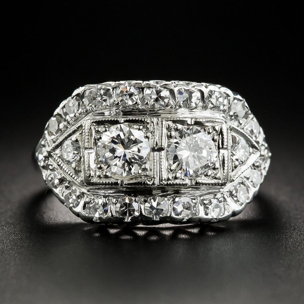 Mid-Century Twin-Stone Platinum Diamond Ring