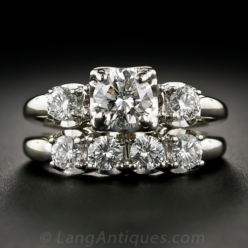 Mid-Century White Gold and Diamond Wedding Set