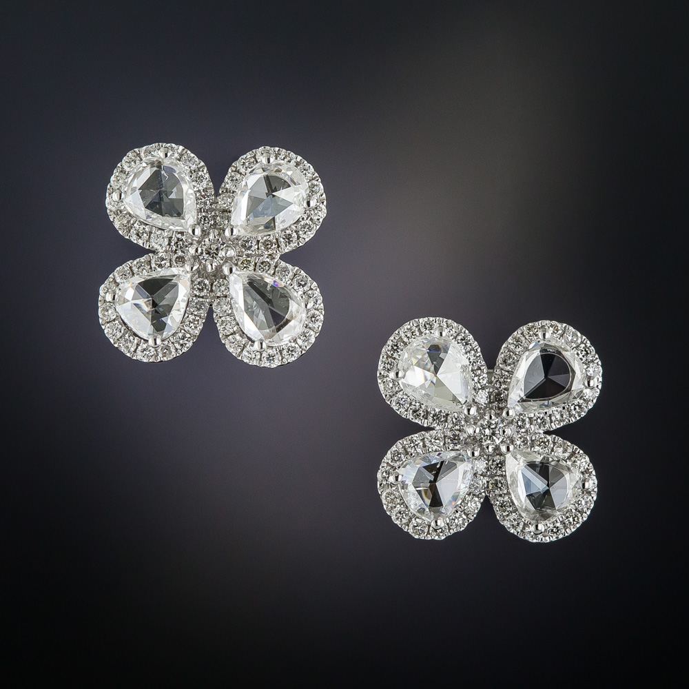 Rose-Cut Diamond Flower Earrings