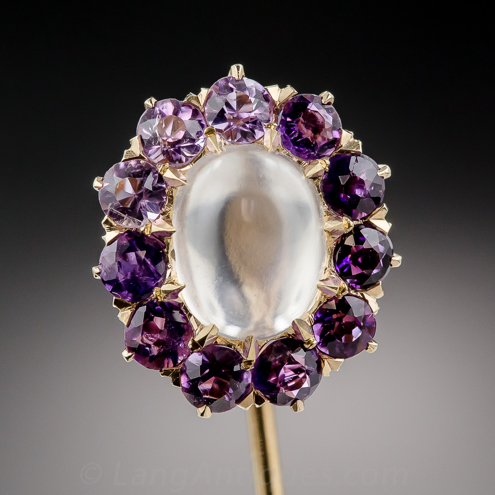 Moonstone and Amethyst Stickpin