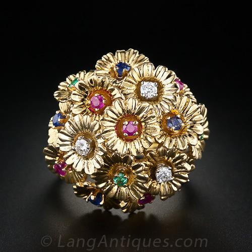 Multi-Color Gemstone 'En Tremblant' Flower Ring