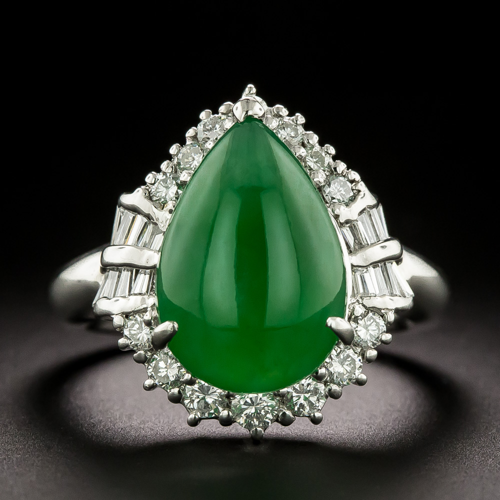 Natural Pear Shape Burmese Jade Ring