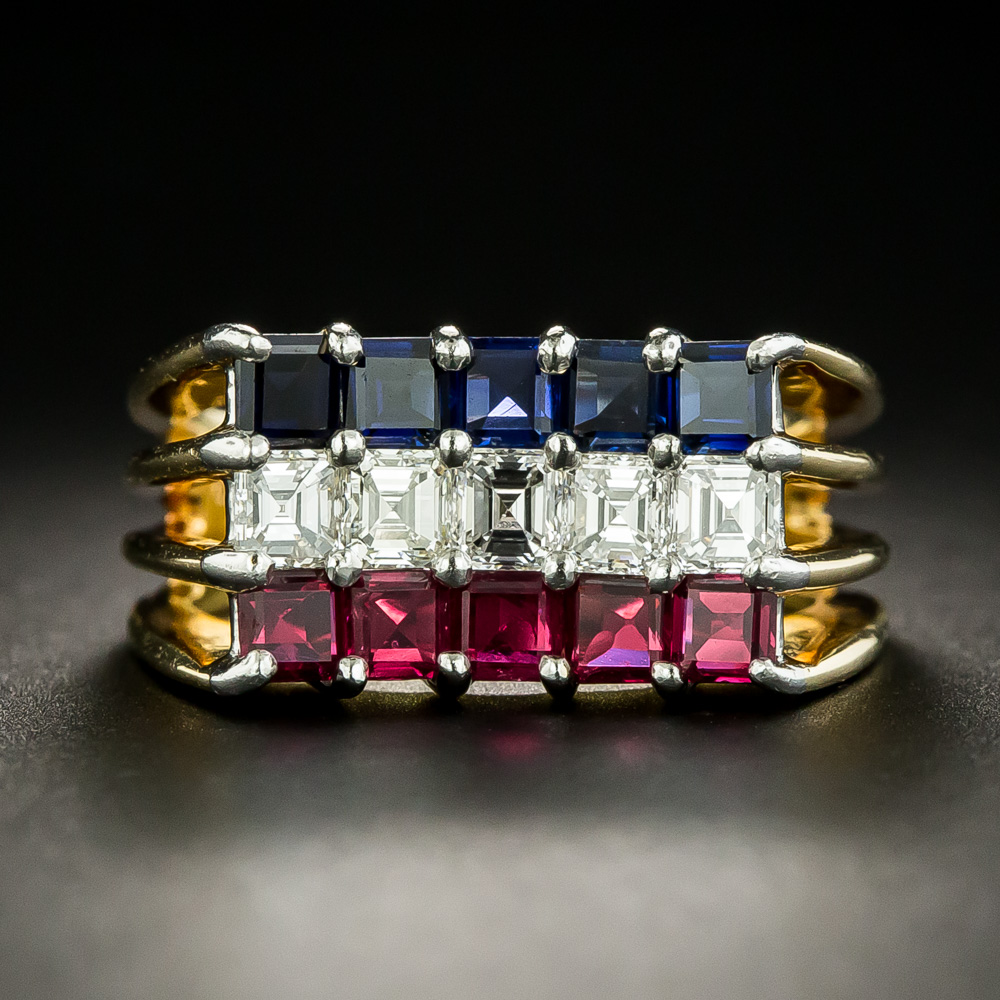 Oscar Heyman Diamond, Ruby and Sapphire Ring