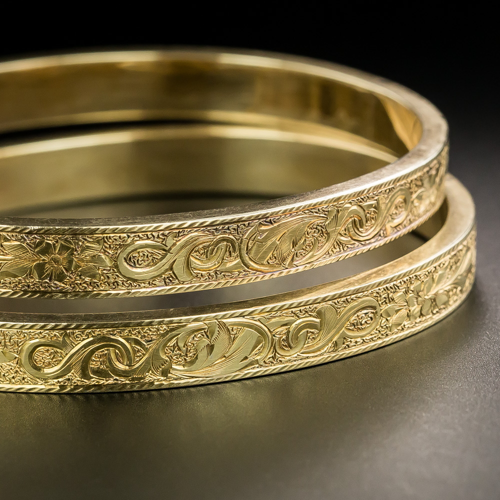Pair of Victorian Engraved Bangle Bracelets