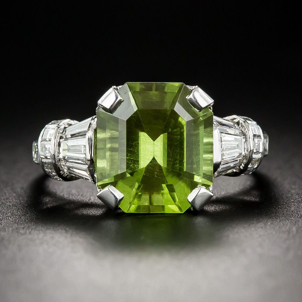 Peridot Platinum and Diamond Ring - Antique & Vintage Engagement Rings
