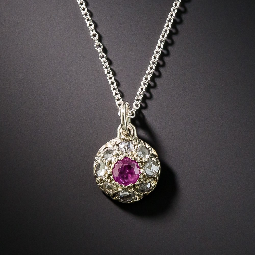Petite Antique Ruby and Diamond Pendant