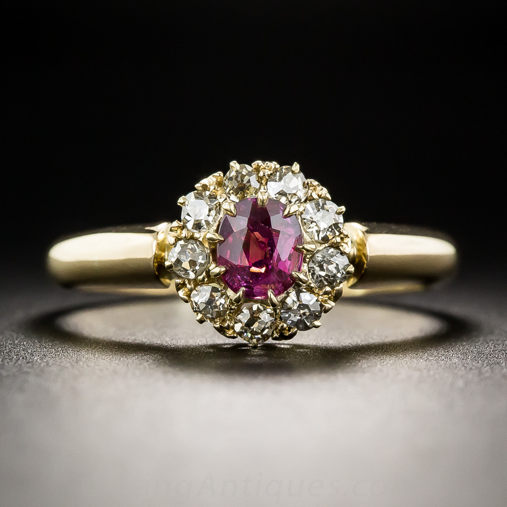 Petite Edwardian Ruby Diamond Cluster Ring