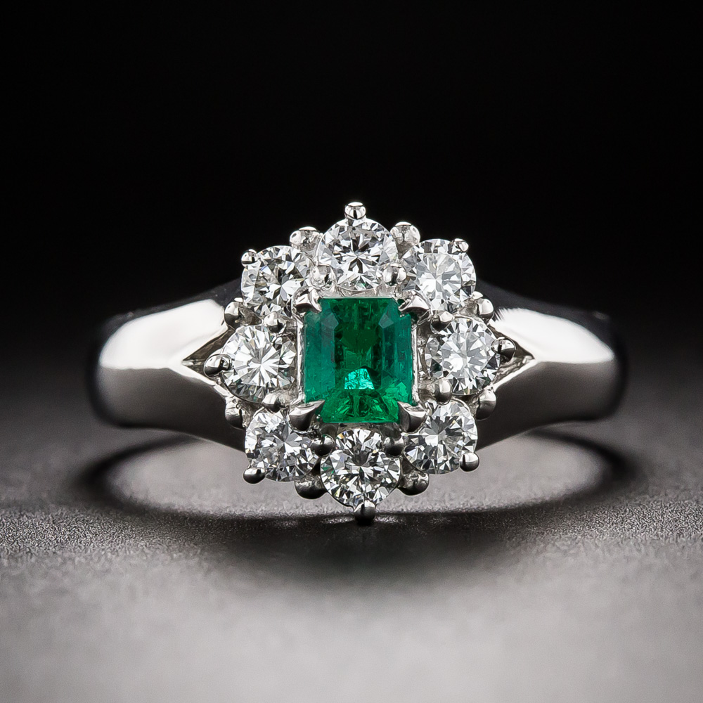 Petite Emerald and Diamond Halo Ring