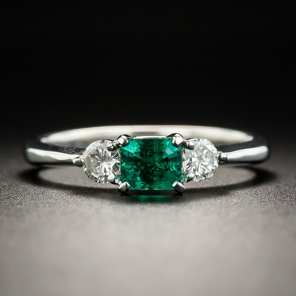 Petite Emerald Platinum Diamond Ring