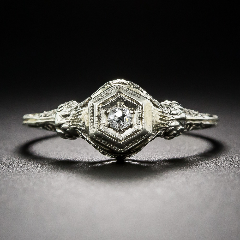 Petite Mine Cut Diamond Filigree Engagement Ring