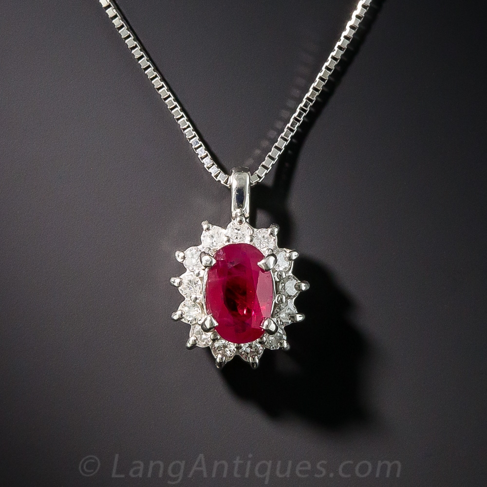 Petite Platinum Ruby and Diamond Pendant