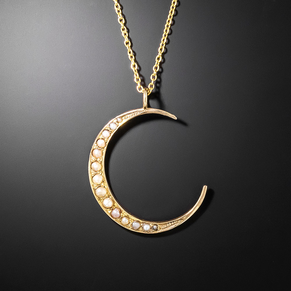 Petite Victorian Pearl Crescent Pendant
