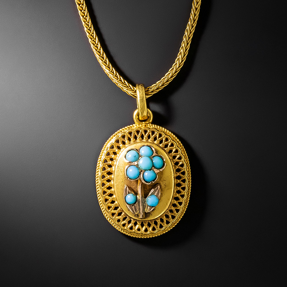 Petite Victorian Turquoise Flower Pendant Locket