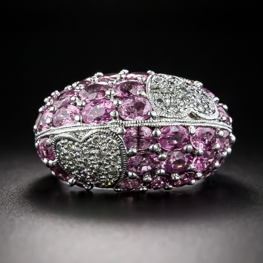 Pink Sapphire and Diamond Heart Cluster Ring