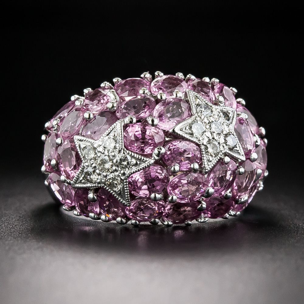 Pink Sapphire And Diamond Stars Ring