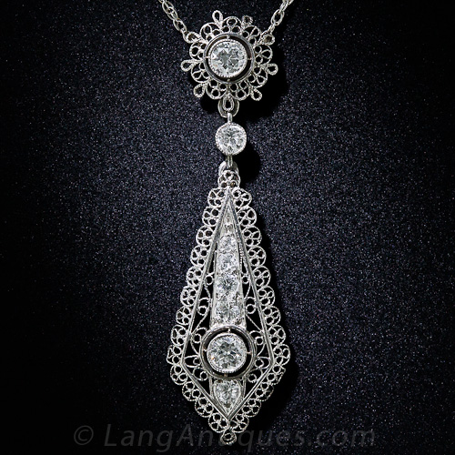 Platinum and Diamond Edwardian Lavalier Necklace
