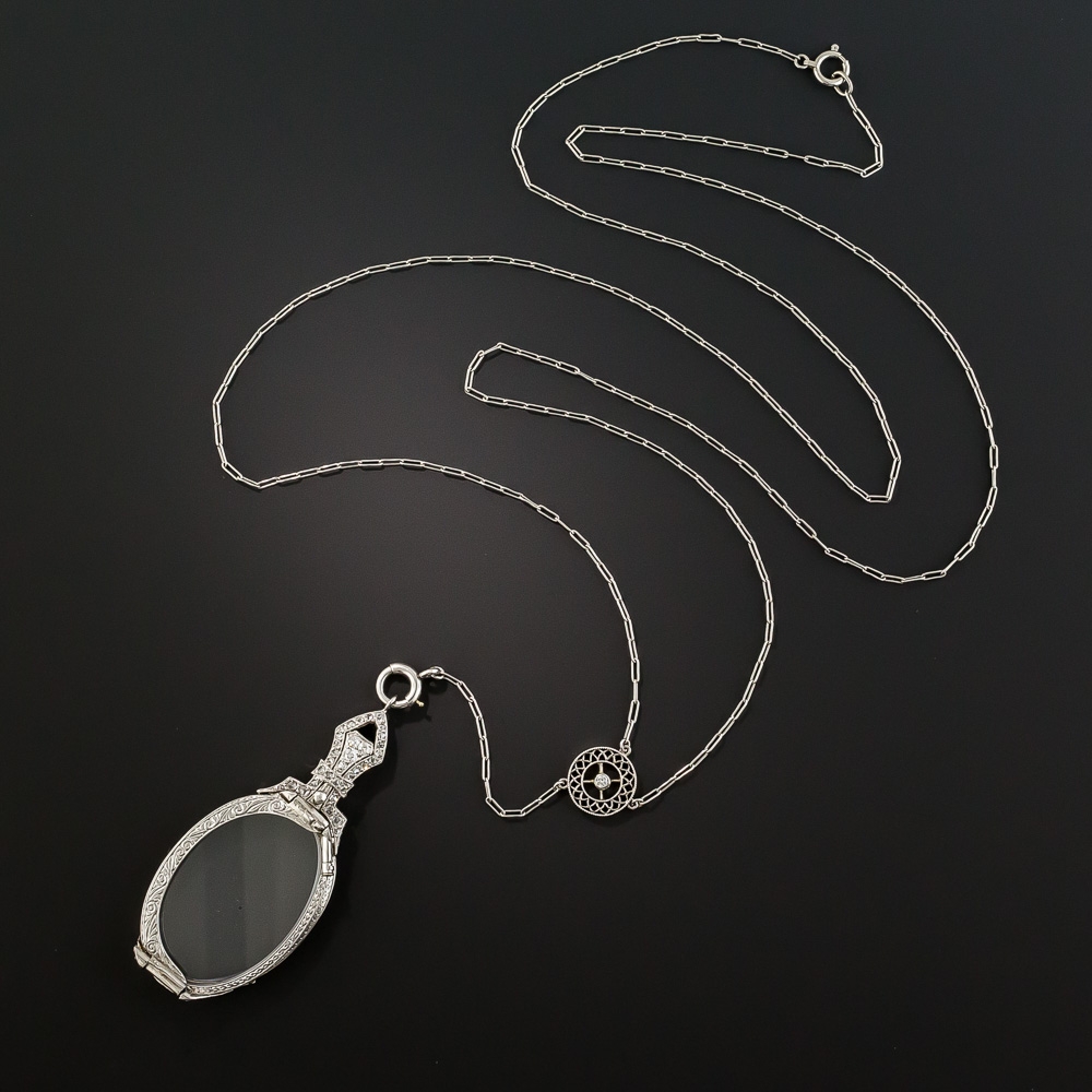 Platinum Diamond Lorgnette Necklace