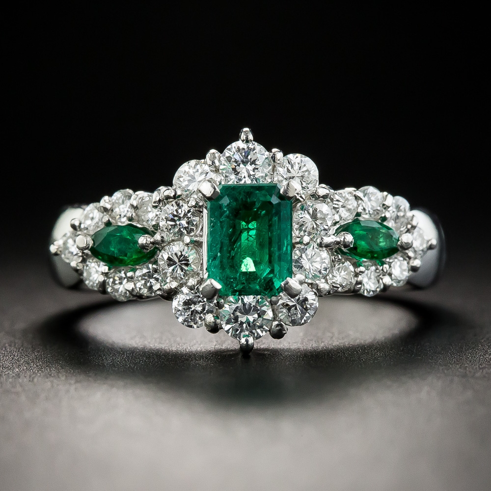 Platinum Emerald and Diamond Ring