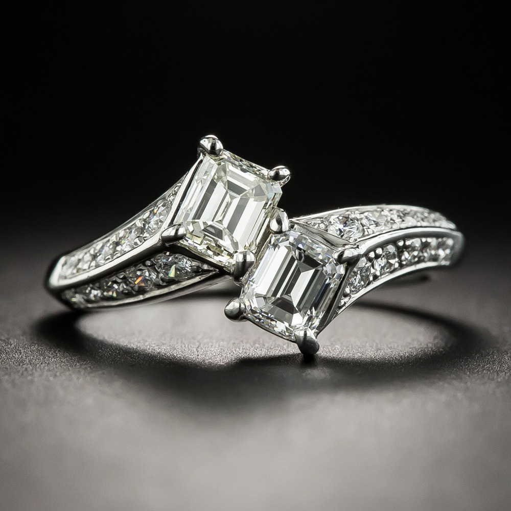 Platinum Emerald-Cut Diamond Bypass Ring