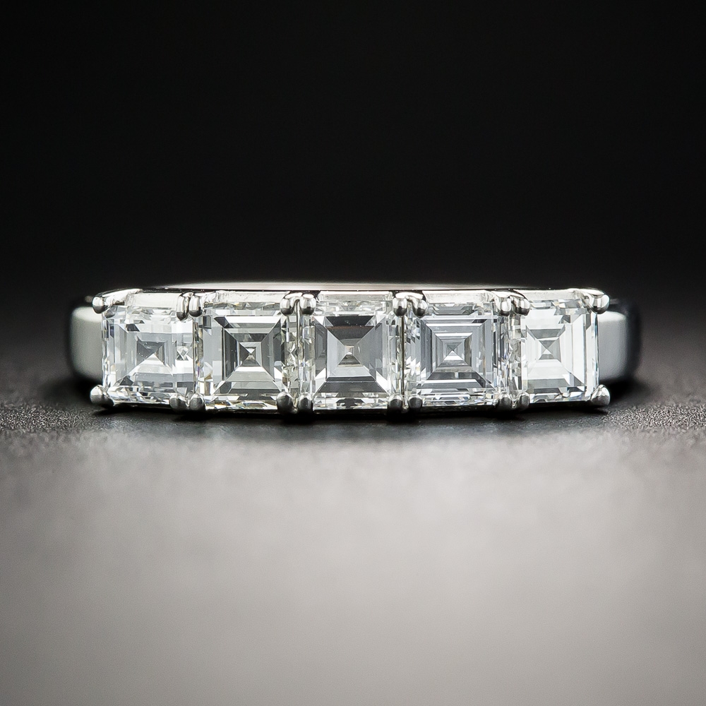 Platinum Five-Stone Square-Cut Diamond Band Ring