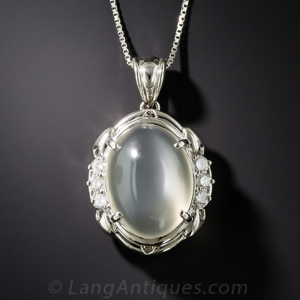 Platinum Moonstone and Diamond Pendant