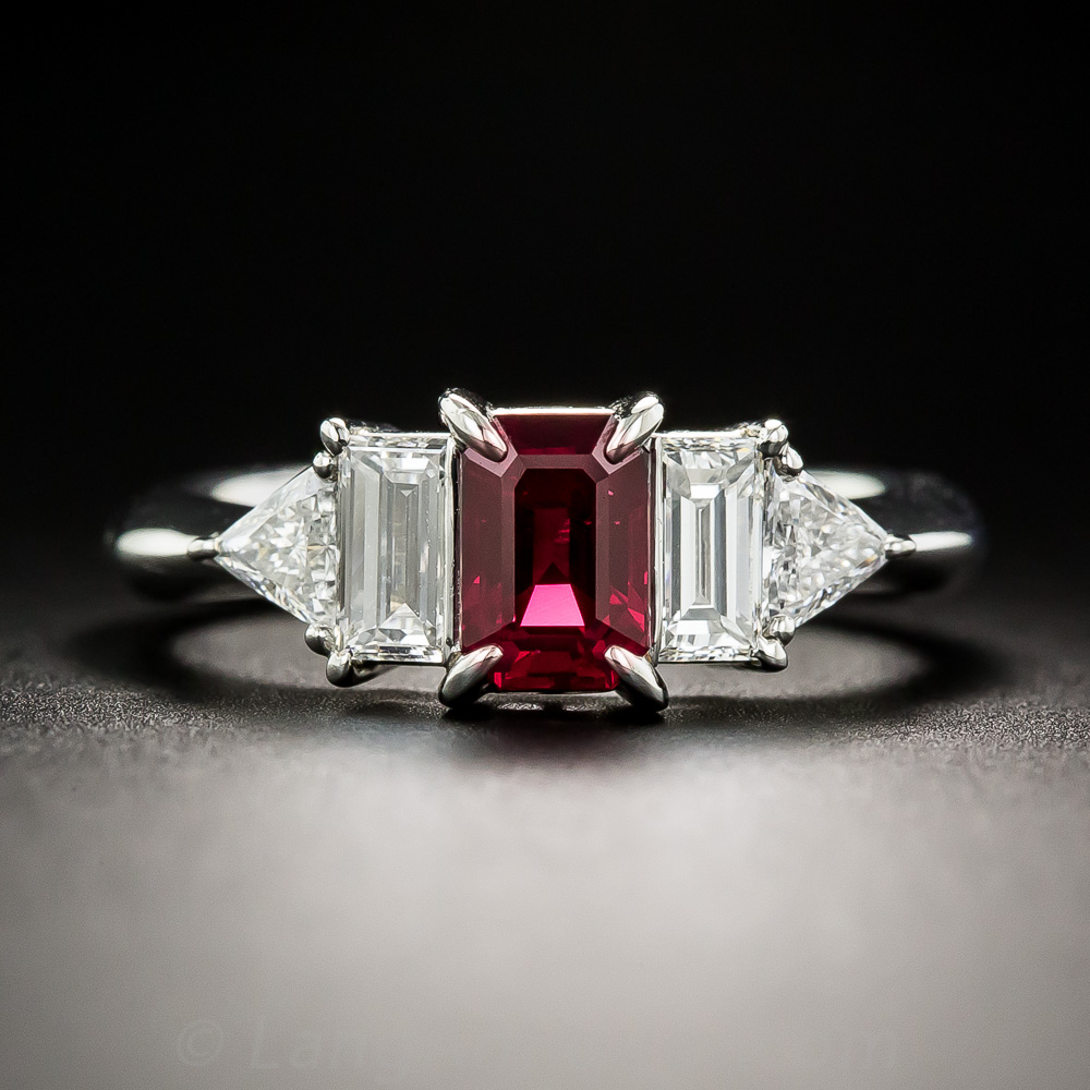 Platinum Ruby and Diamond Art Deco Style Ring