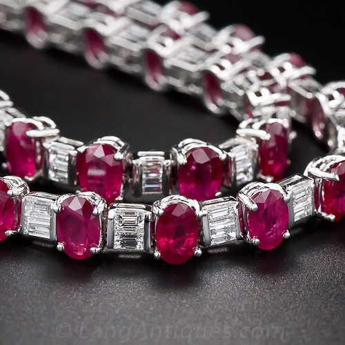 Platinum Ruby and Diamond Necklace and Bracelet