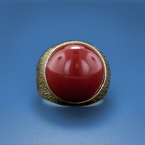 Red Coral Gumdrop Dome Ring