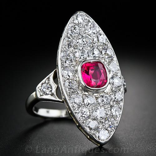 Red Spinel and Diamond Antique Dinner Ring