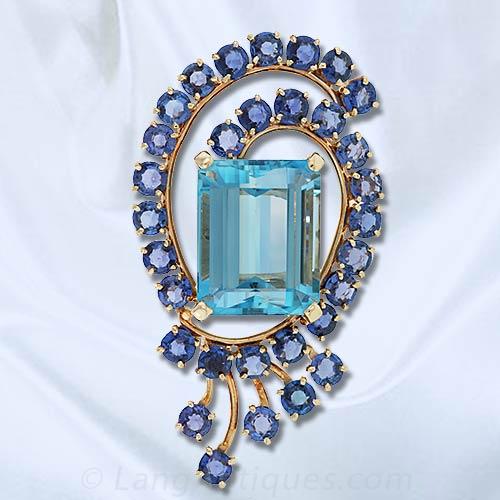 Retro Blue Topaz and Sapphire Pin