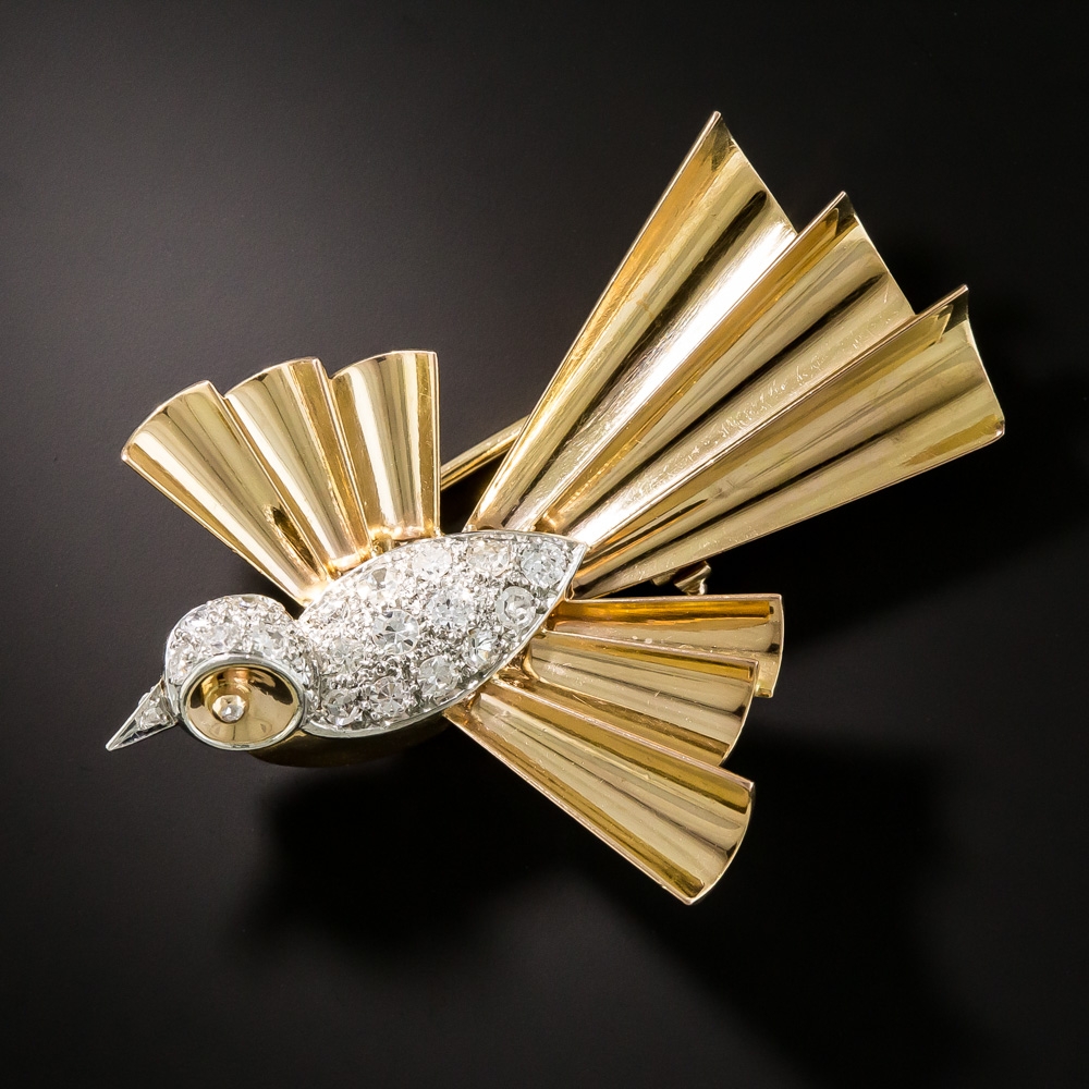 Retro Diamond Bird Brooch