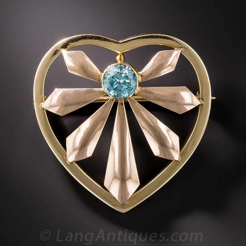 Retro Heart Pin with Blue Zircon