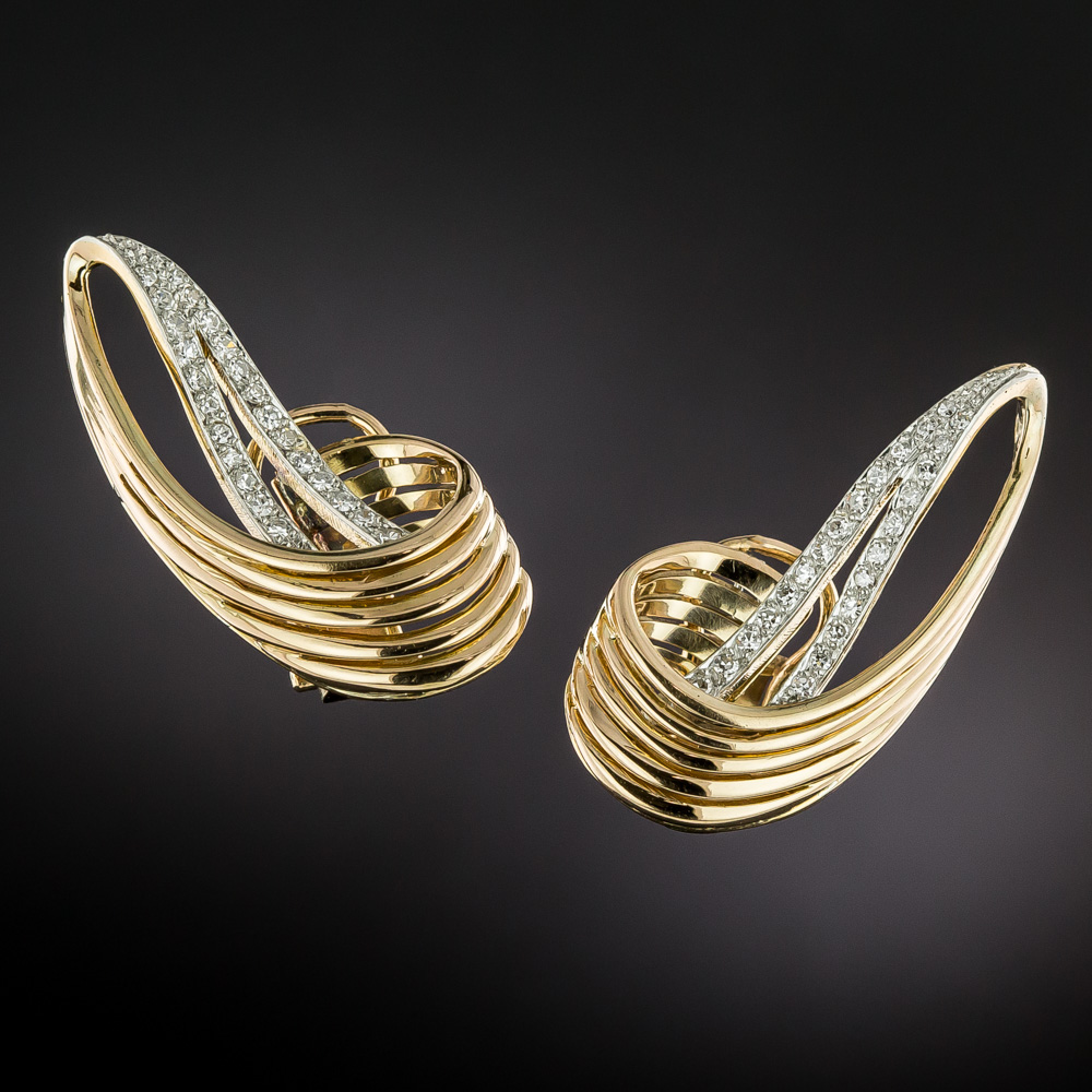 Retro Kinetic Diamond Swirl Earrings