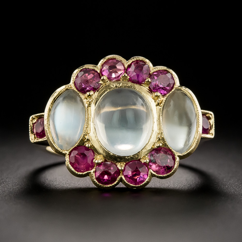 Retro Moonstone and Ruby Ring