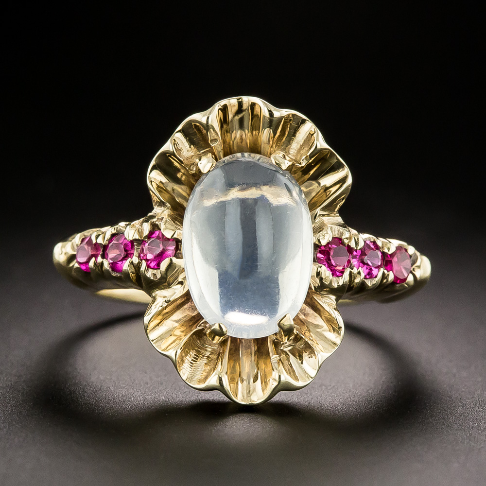 Retro Moonstone and Ruby* Ring