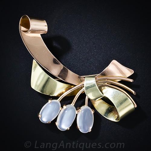 Retro Moonstone Two-Color Gold Pin and Pendant