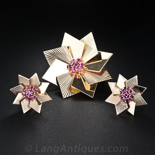 Retro Pinwheel Brooch and Earrings