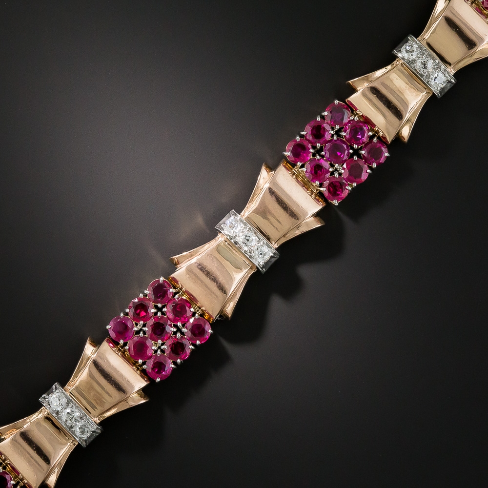 Retro Rose Gold Ruby and Diamond Bracelet