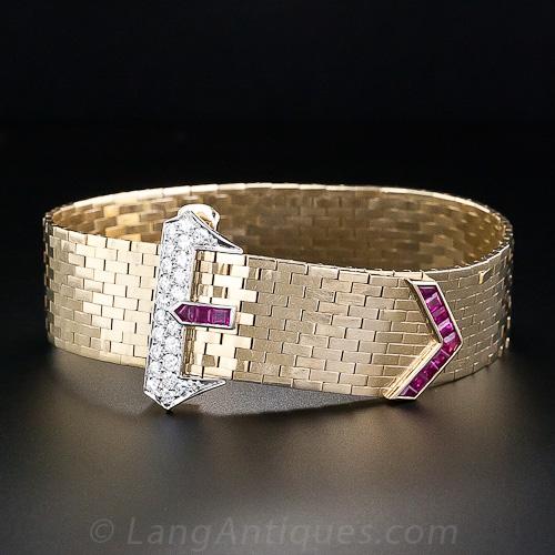Retro Ruby and Diamond Belt Bracelet