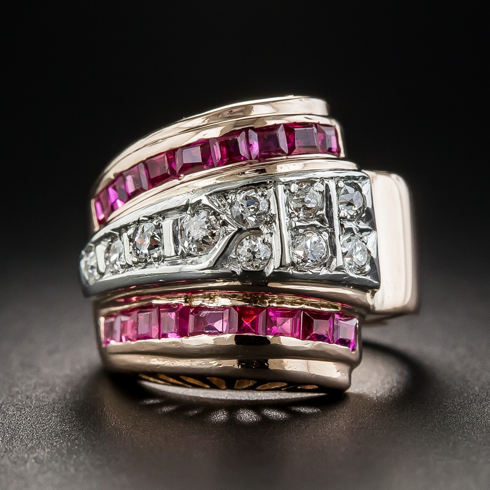 Retro Ruby and Diamond Pinky Ring
