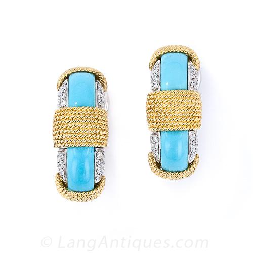 Roberto Coin Turquoise and Diamond Earrings