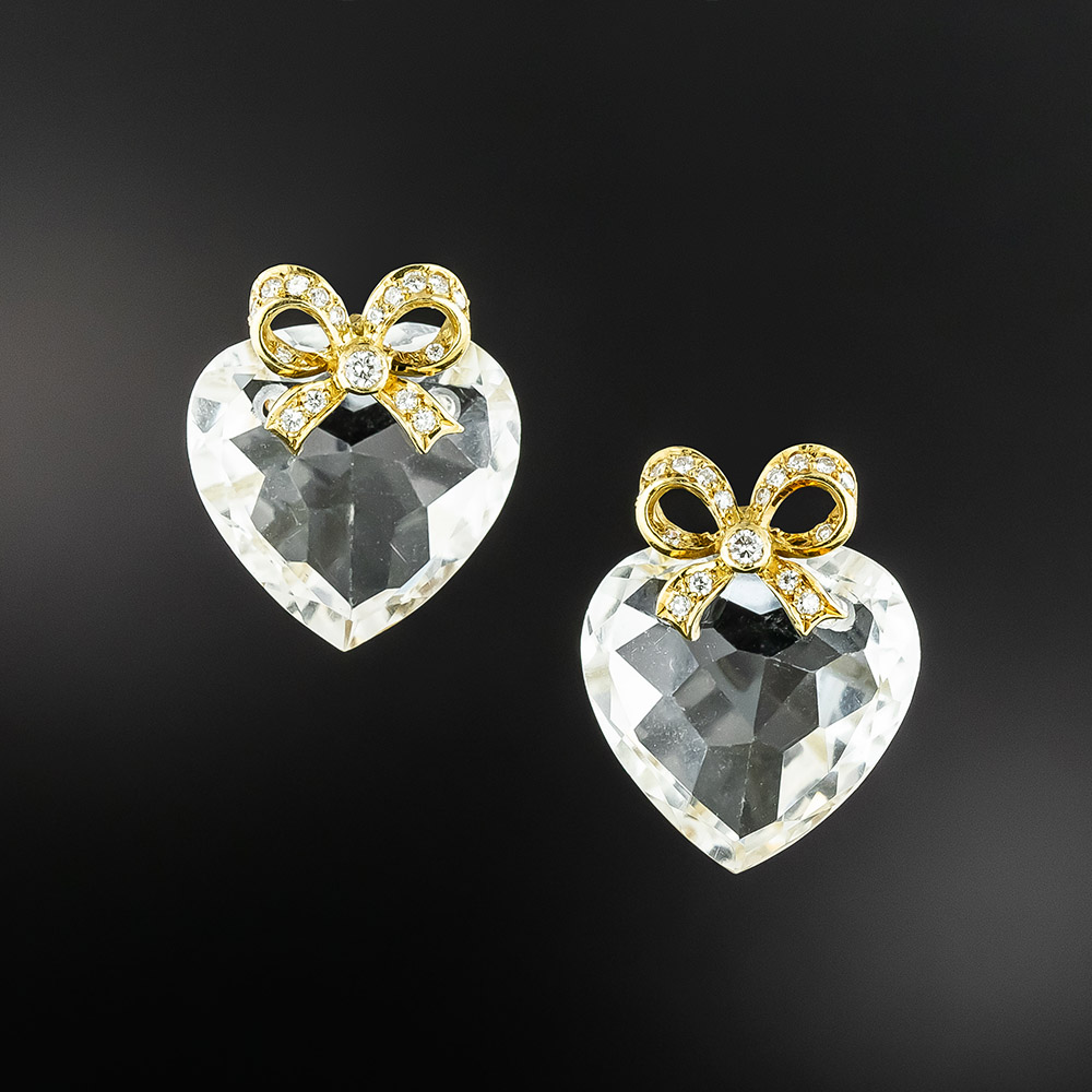 Rock Crystal Hearts and Diamond Earrings By Deakin and Francis
