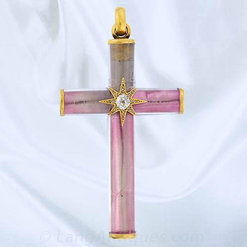 Rock Crystal Quartz and Diamond Cross Pendant