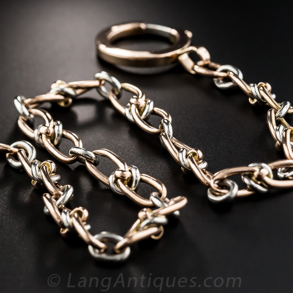 Rose and White Gold Watch Chain