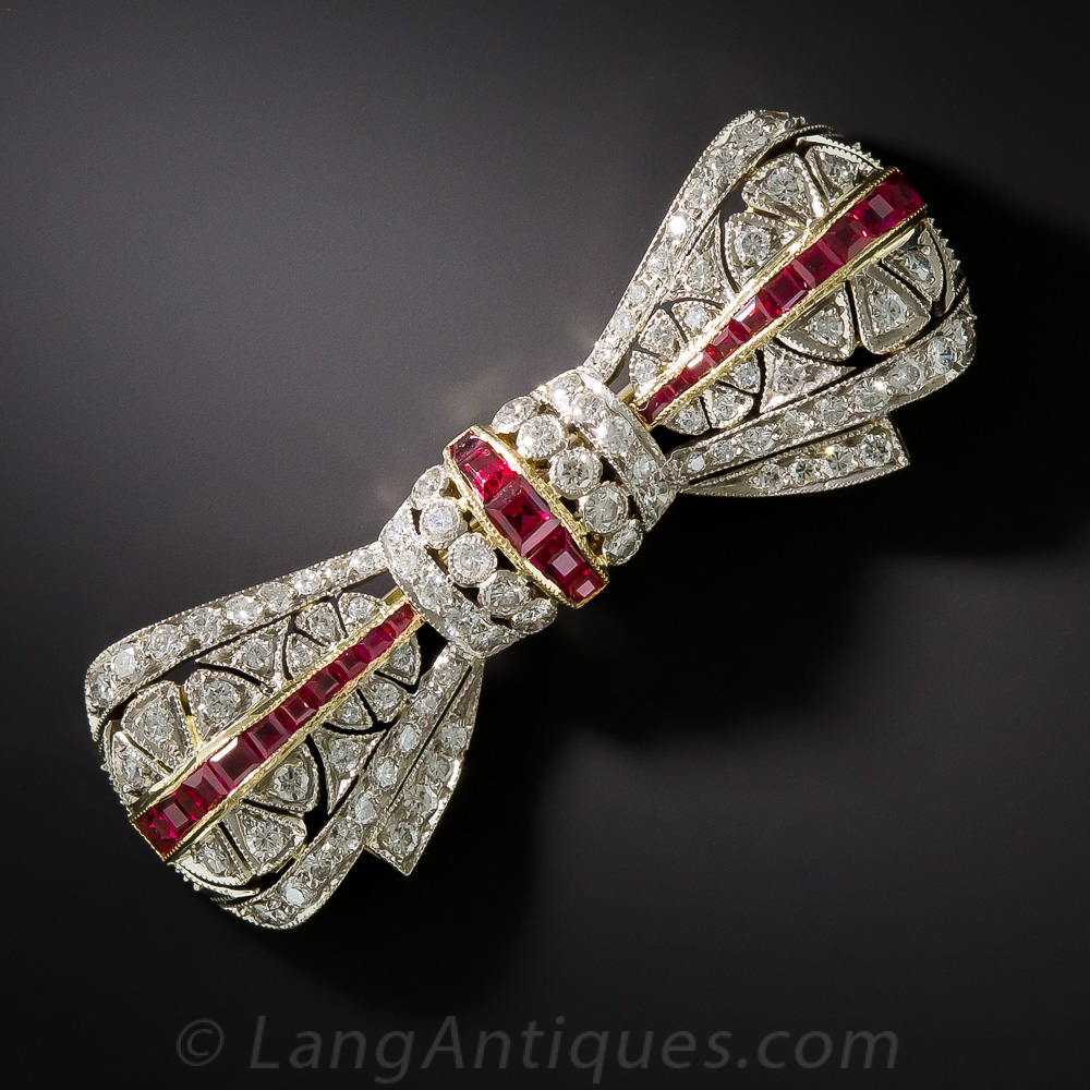 Ruby and Diamond Bow Pin