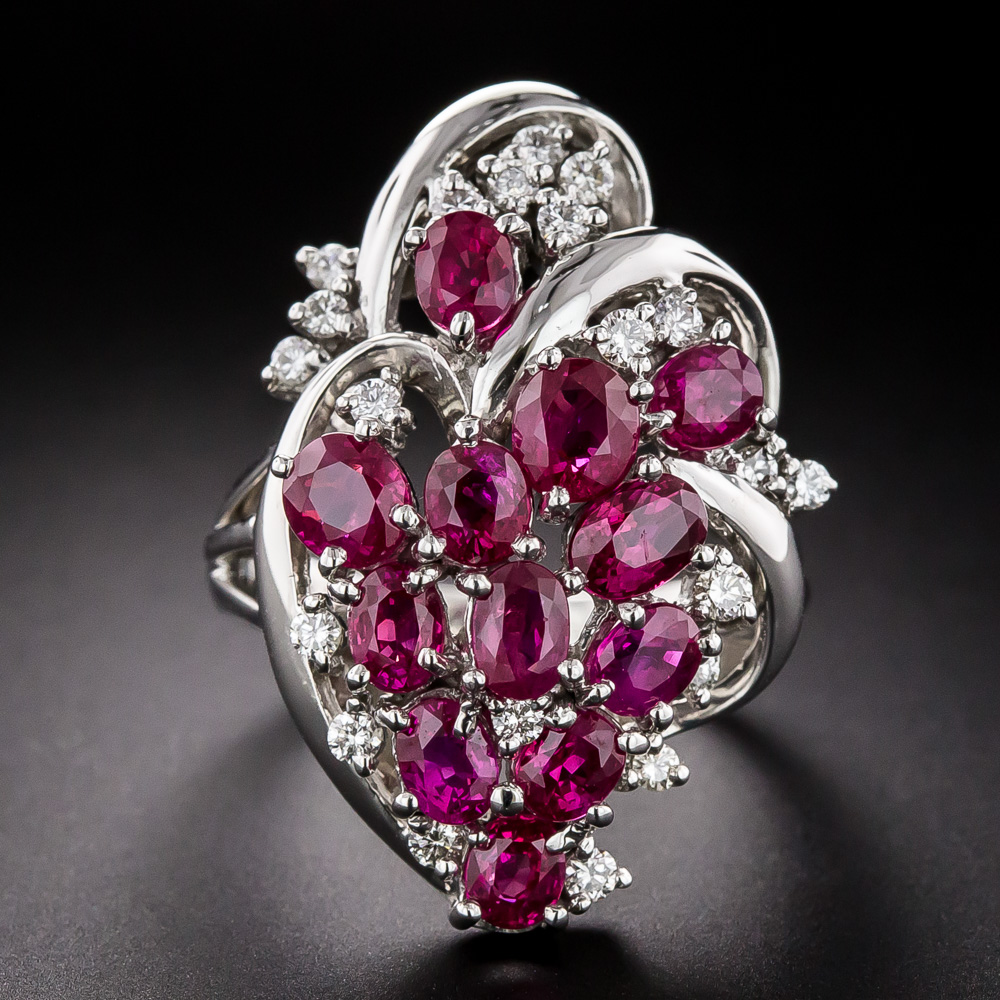Ruby and Diamond Cluster Ring