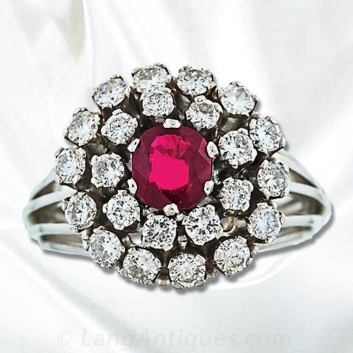 Ruby and Diamond Cluster Ring